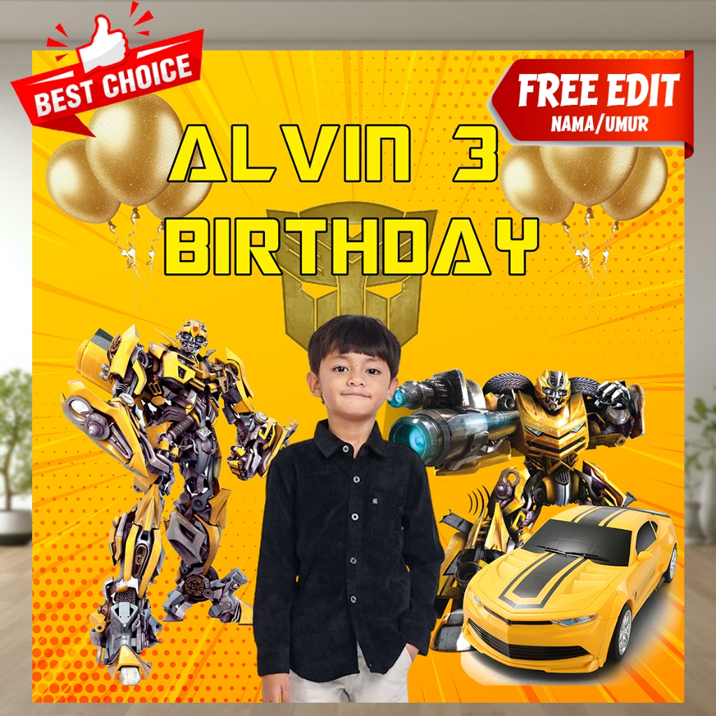 Jual Spanduk Ultah Anak Cowo Tema Transformer Bumblebee / Banner Flexi ...