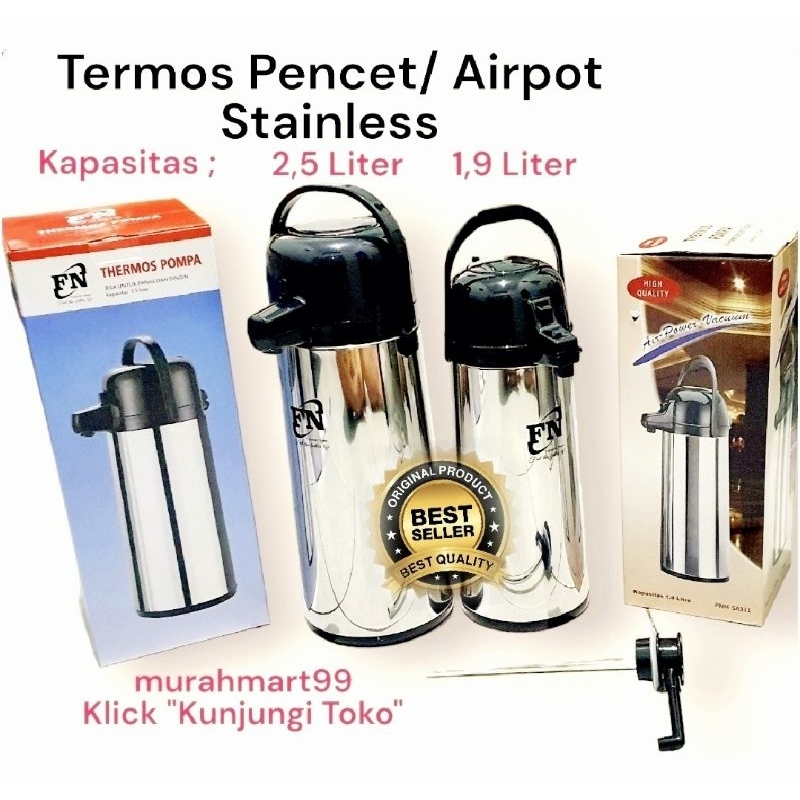 Jual THERMOS POMPA / Airpot STAINLESS 1.9lt & 2.5lt (Fn) | Shopee Indonesia