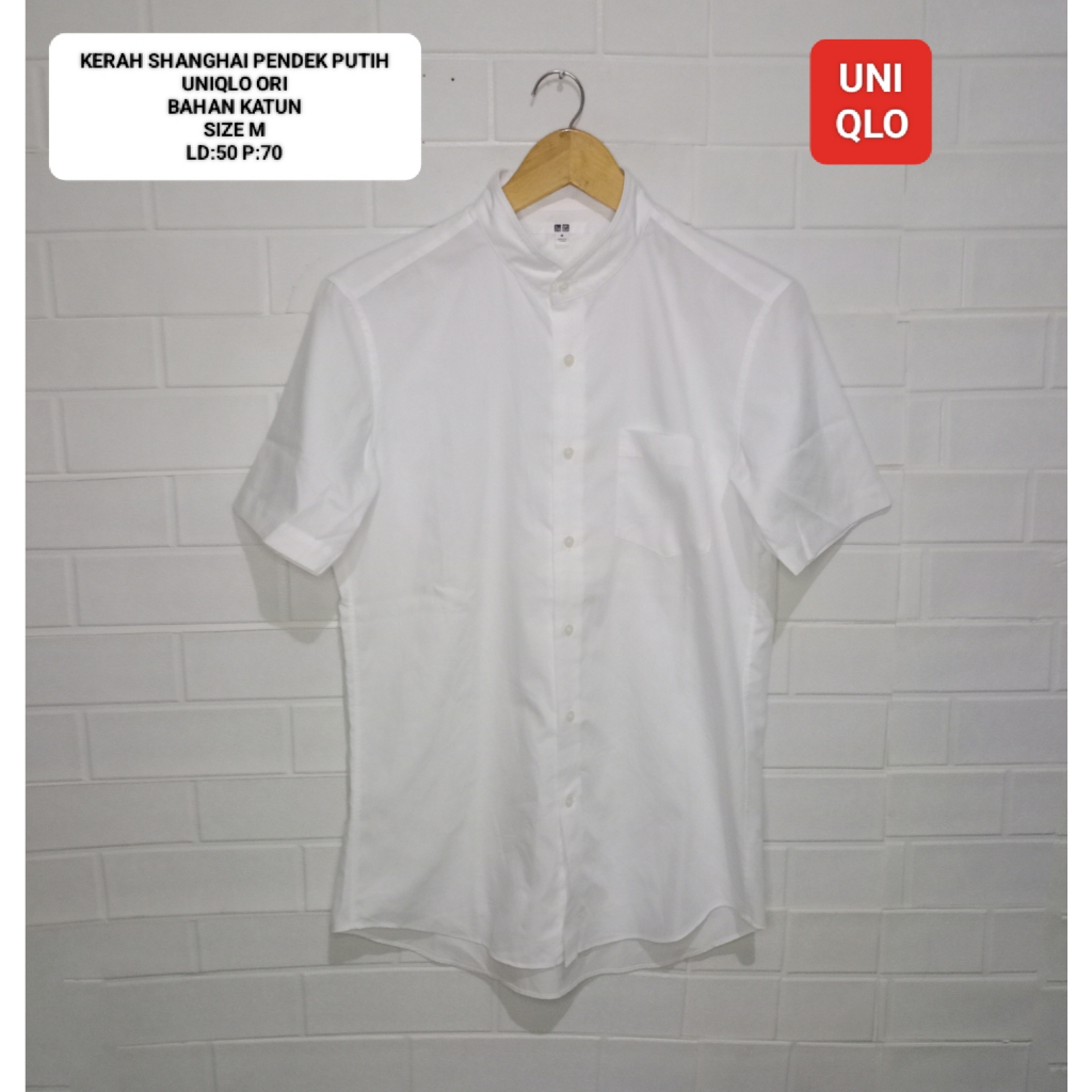 Jual KEMEJA PENDEK PUTIH SHANGHAI UNIQLO OR1 SIZE M BAHAN KATUN ...
