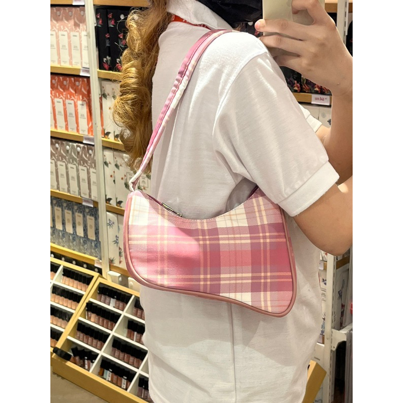 Jual SPECIAL SALE MINISO HAND BAG UNDERARM PLAID BAG TAS BLUE PINK ...