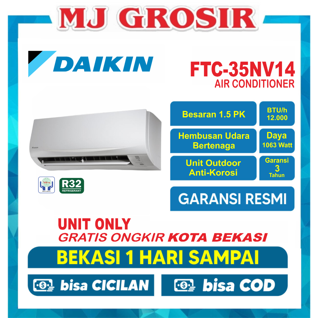 Jual AC DAIKIN FTC 35 NV14 / FTKQ 35 UVM 1.5 PK R32 STANDARD THAILAND UNIT ONLY | Shopee Indonesia