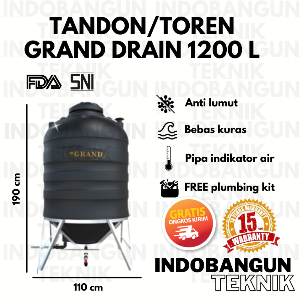 Jual Tandon Toren Tangki Air Grand Auto Drain 1200 1000 Liter Bebas ...