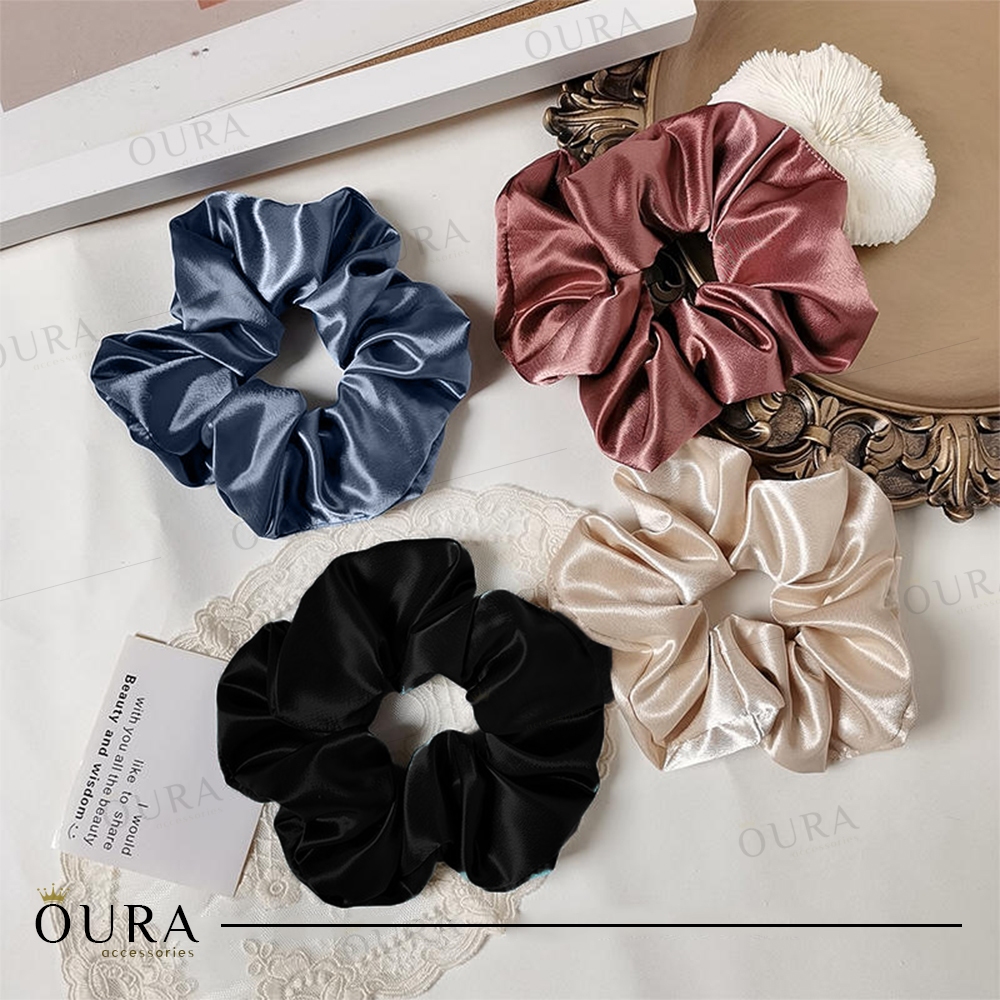 Jual Ikat Rambut Scrunchie Satin Elastis Polos Kunciran Rambut Korea ...