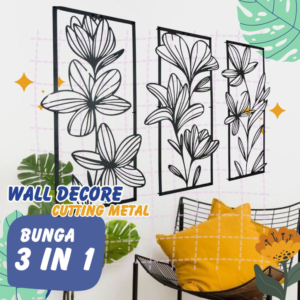 Jual Hiasan Dinding Cutting Bunga 3 in 1 SET / Pajangan Ruang Tamu ...