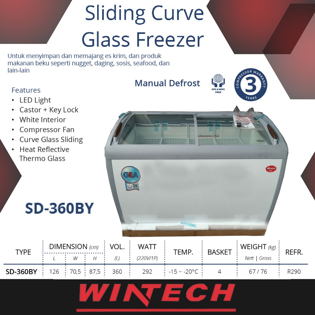 Jual Gea SD-360BY Sliding Curve Glass Freezer - Freezer Kaca Cembung Kapasitas 360 L - Freezer ...
