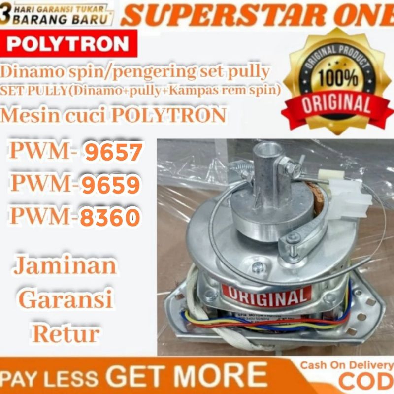 Jual Dinamo mesin cuci polytron PWM 9657/PWM 9659/PWM 8360 DINAMO SPIN/PENGERING SET PULLY ...