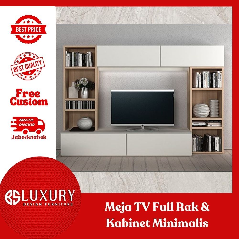 Jual Meja TV Full Rak & Kabinet Simple Design Minimalis Modern | Shopee ...