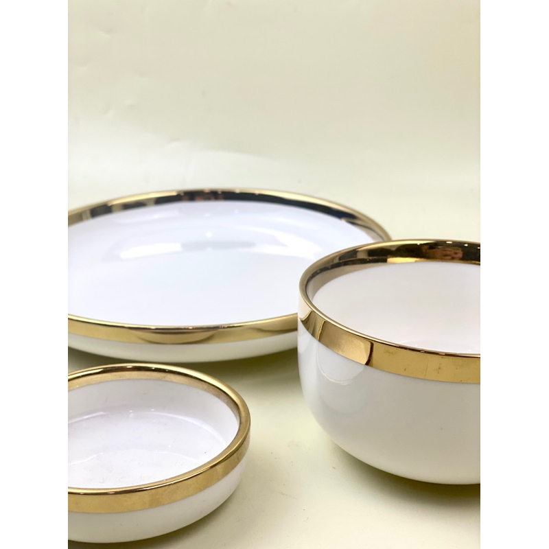 Jual ASHOME Piring Set 1 Orang Piring Makan Set Putih Gold Isi 3 Pcs ...