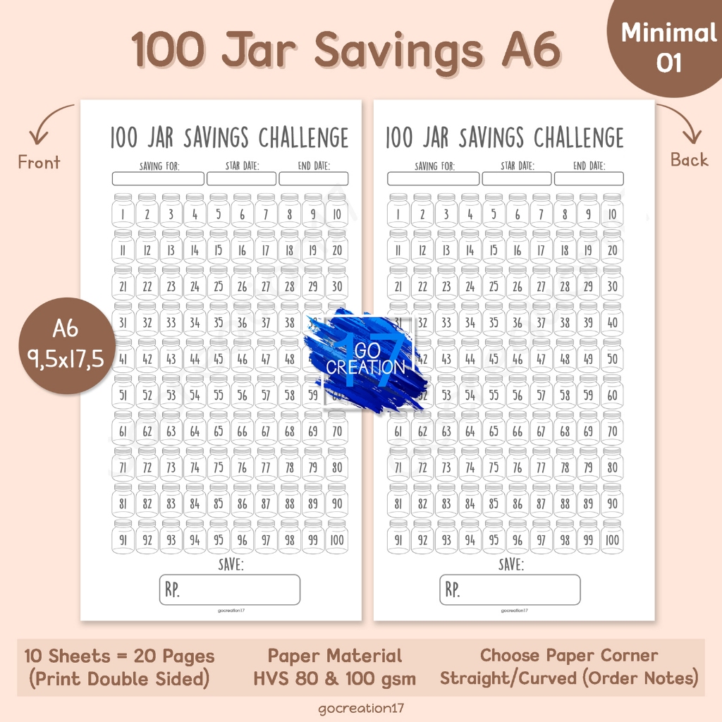 Jual Buku Planner Refill Kertas Isi Binder 100 Jar Saving Challenge Tantangan Nabung Simple ...