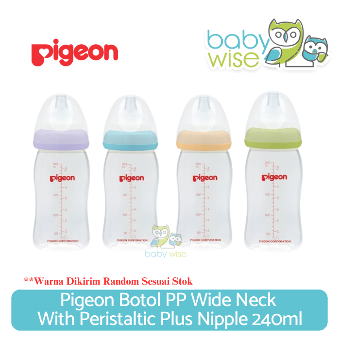Jual Pigeon Botol PP Wide Neck With Peristaltic Plus Nipple 240ml | Shopee Indonesia