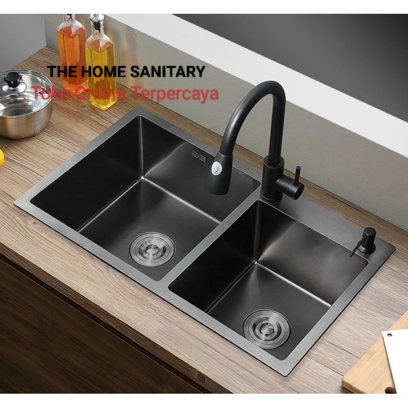 Jual Paket Lengkap Kitchen Sink INOBE 8245 BLACK Paket Kran Tarik Hitam ...