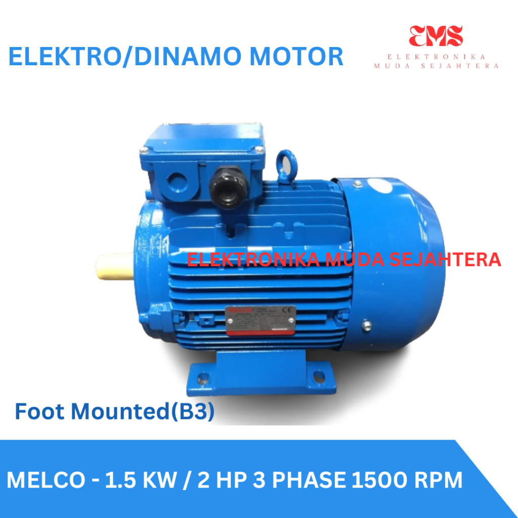 Jual Dinamo Elektro Motor 1.5KW 2HP 3 Phase 220/380V 50HZ MELCO B3 Foot | Shopee Indonesia