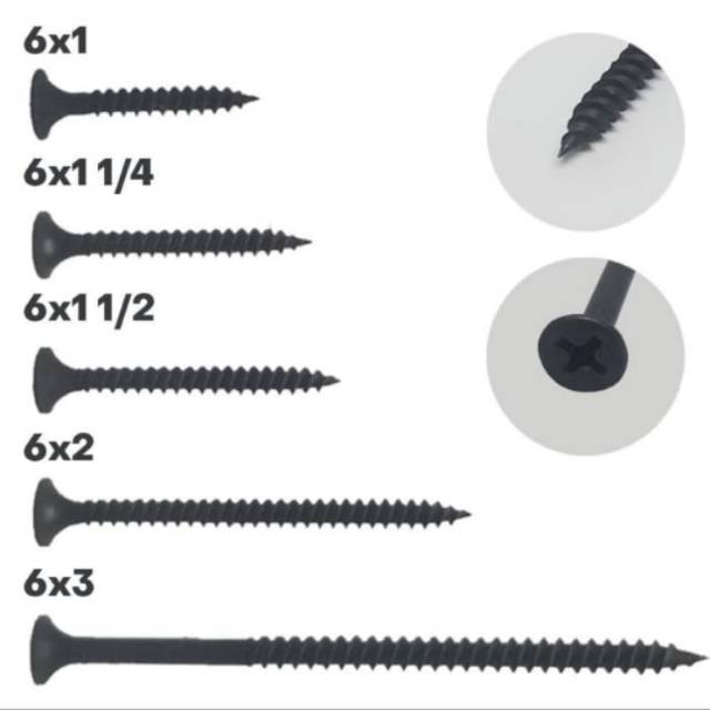 Jual Sekrup Gypsum Baja / Baut Skrup Kayu / Drywall Screw / Skrup Hitam (3/4") (1") (1 1/4") (1 ...