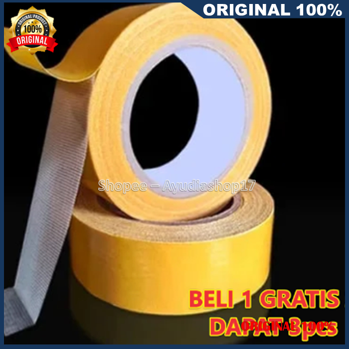 Jual Double Tape Kuning Lakban Kain Dua Sisi 5cm X 10m 100% ASLI BELI 1 ...