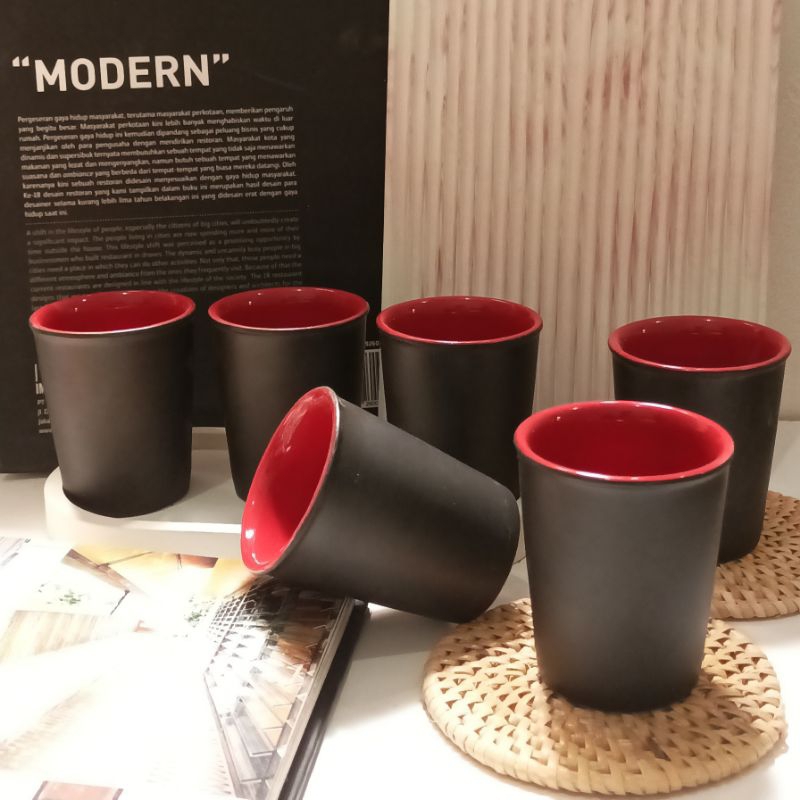 Jual Gelas Ocha Tea set keramik tebal hitam merah mini size | Shopee ...