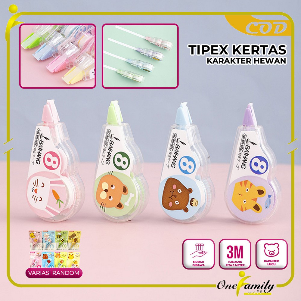 Jual ONE-A75 Correction Tape Students Tipex Kertas Perlengkapan Sekolah Karakter Hewan Lucu ...