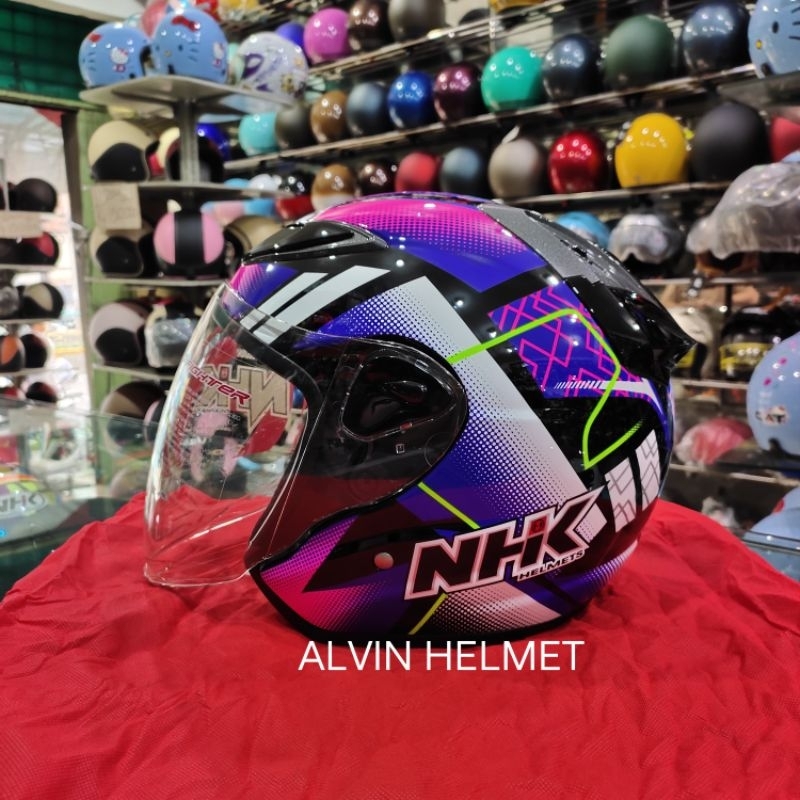 Jual Helm Half Face NHK R6 Motif R44 Black/pink / helm NHK R6 motif ...