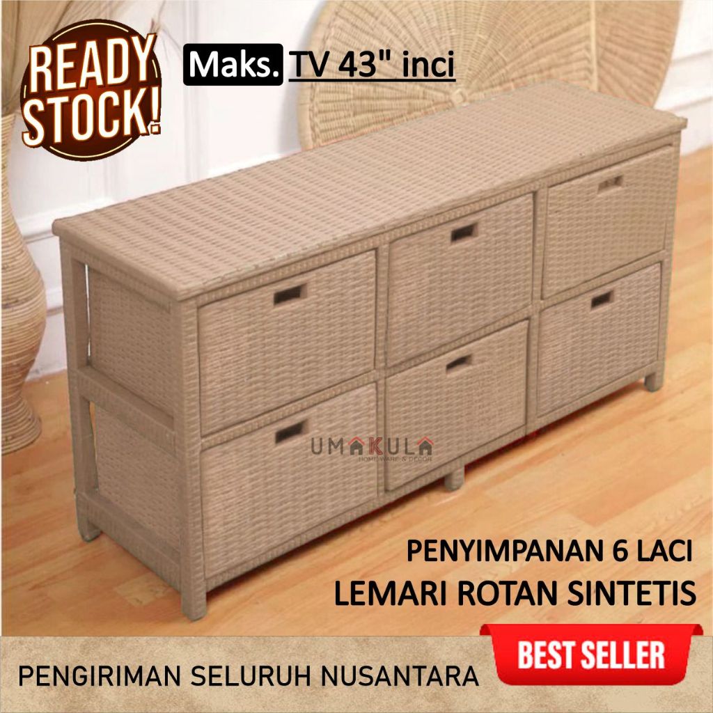 Jual Lemari Rak Rotan Sintetis 6 Laci Buffet Bufet Meja TV 43 inci ...