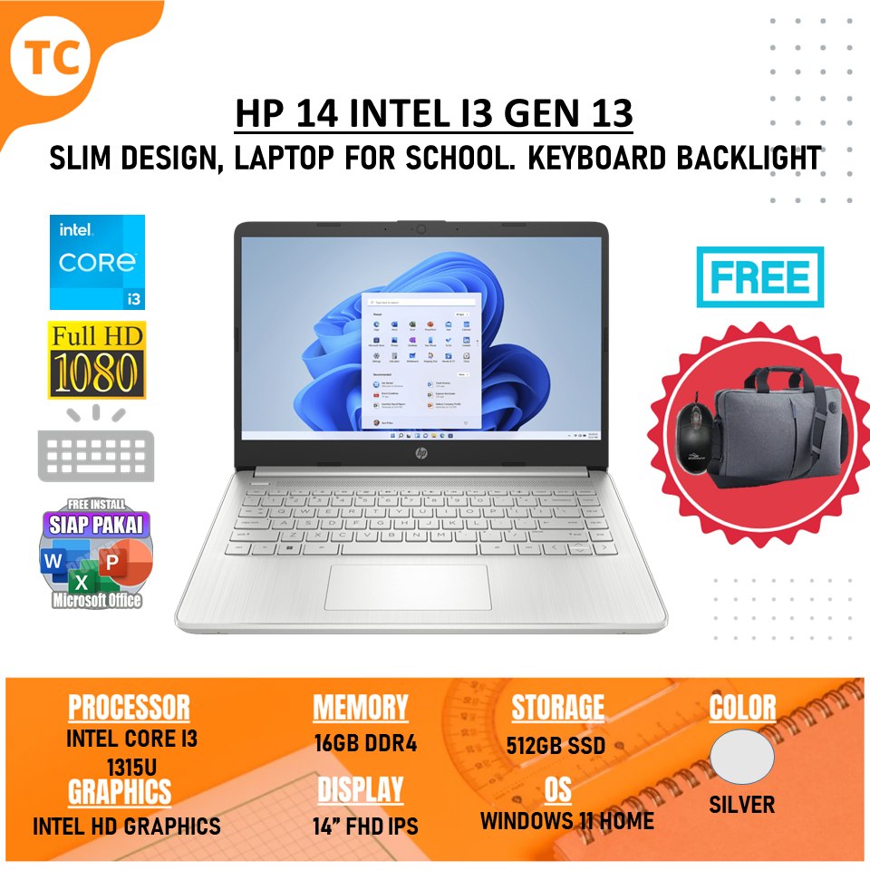 Jual Laptop Sekolah Murah HP 14 Intel Core I3 1315U Ram 16GB 512GB SSD ...
