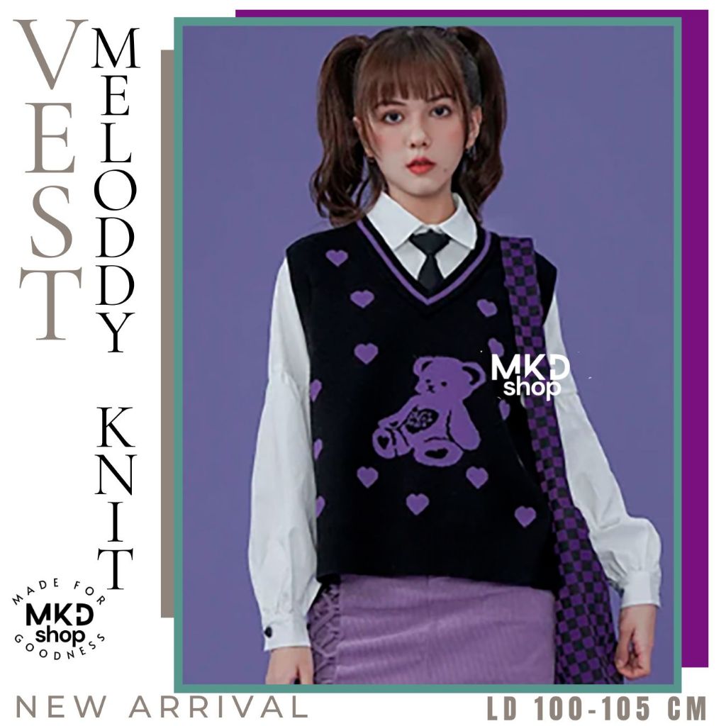 Jual Rompi Rajut Melodie / Vest Knit V neck Rompi Cewek Korea Style ...