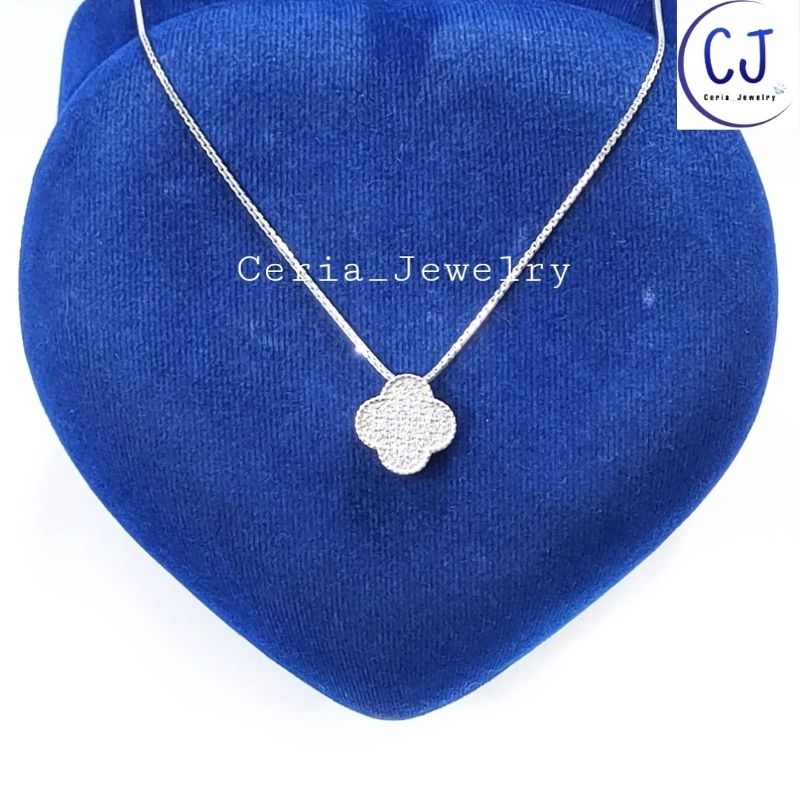 Jual Kalung Perak Asli Silver 925 Lapis Emas Putih Model Liontin Clover ...