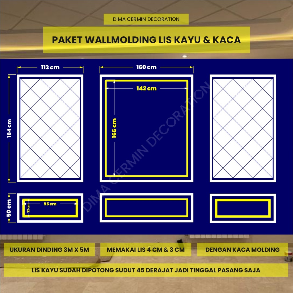 Jual Paket Wall Moulding dengan Kaca Cermin satu Paket untuk Dinding 3M ...