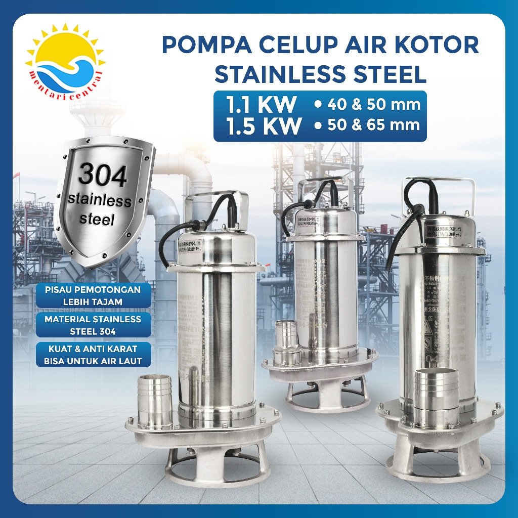 Jual Pompa Air Celup Limbah Stainless steel 1,1 KW 1,5KW air laut ...