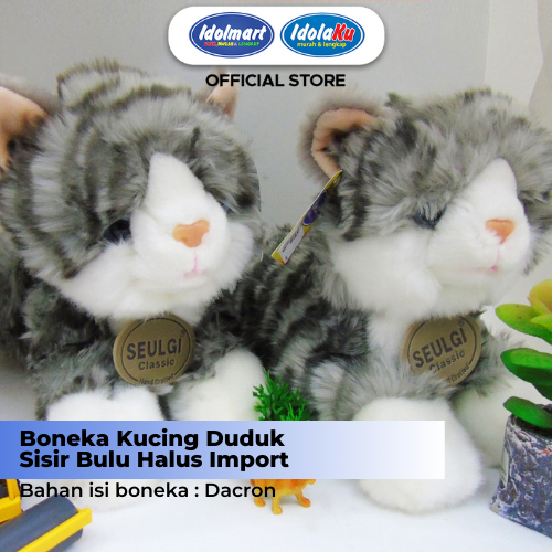 Jual IDOLMART Boneka Kucing Duduk Abu-abu / Kuning Sisir Bulu Halus ...