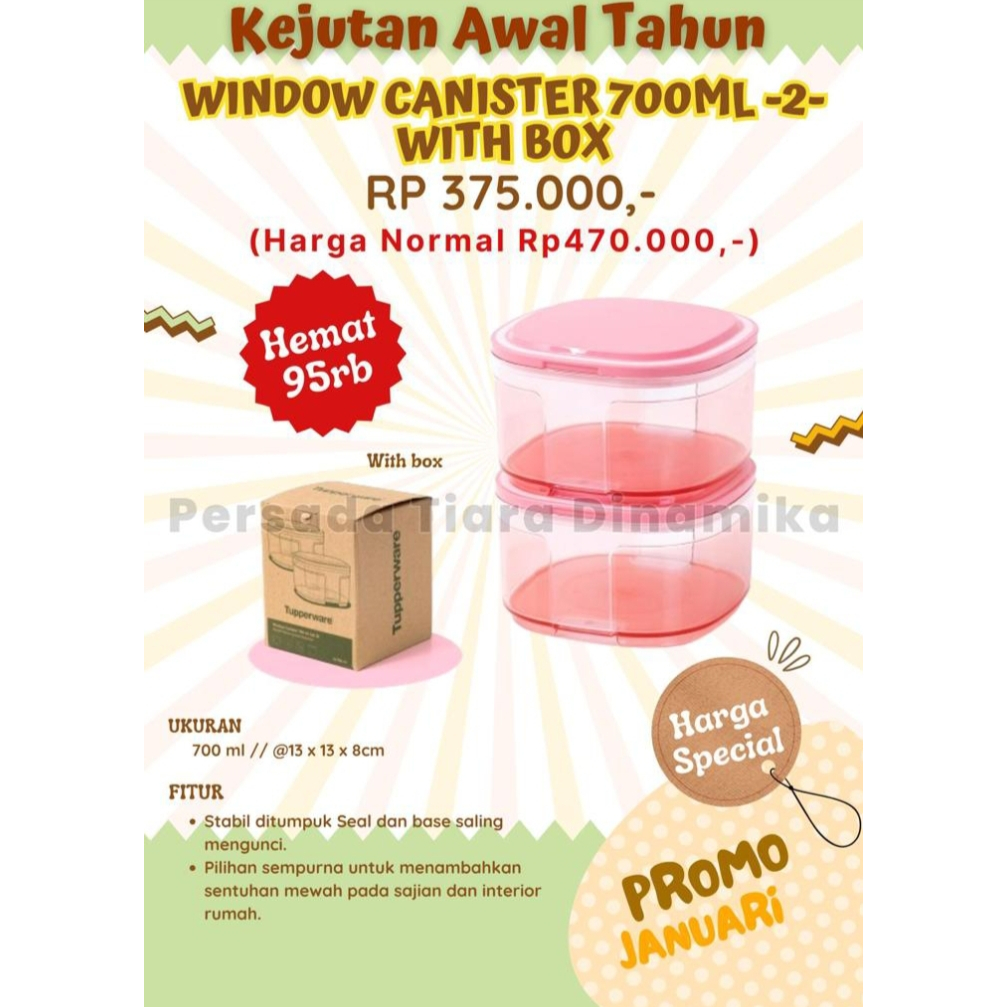 Jual TUPPERWARE WINDOW CANISTER 700ML (2) - WADAH SNACK WITH SEAL ...