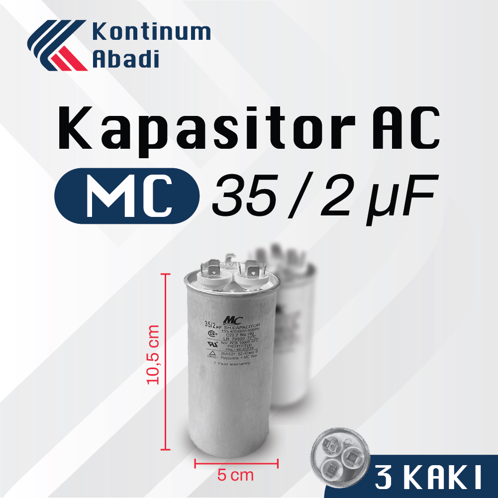 Jual Kapasitor / Capacitor AC merek MC 3 kaki - 35/2 uF / mikro ...