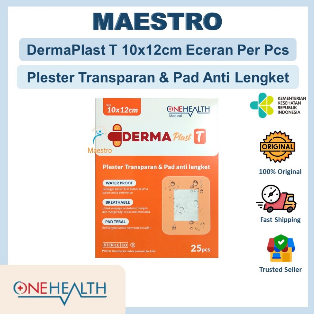 Jual OneHealth Dermaplast T 10x12 cm Plester Luka Transparan Anti Air ...