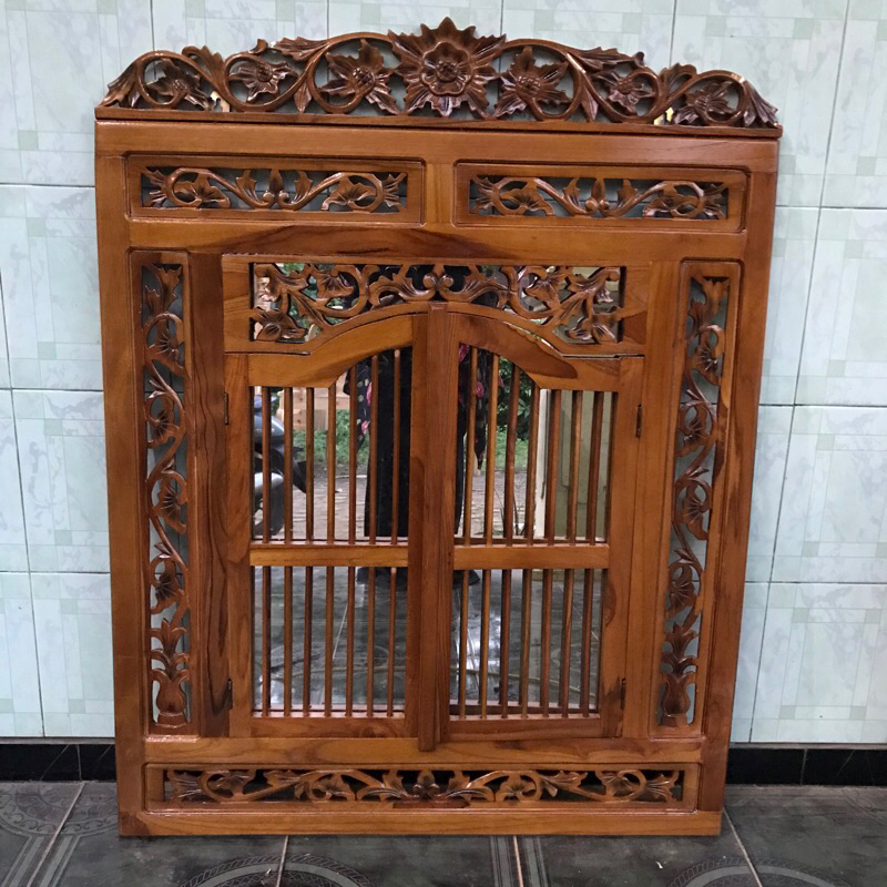 Jual KREPYAK HIASAN DINDING JENDELA JATI + CERMIN 80X100 cm | Shopee ...