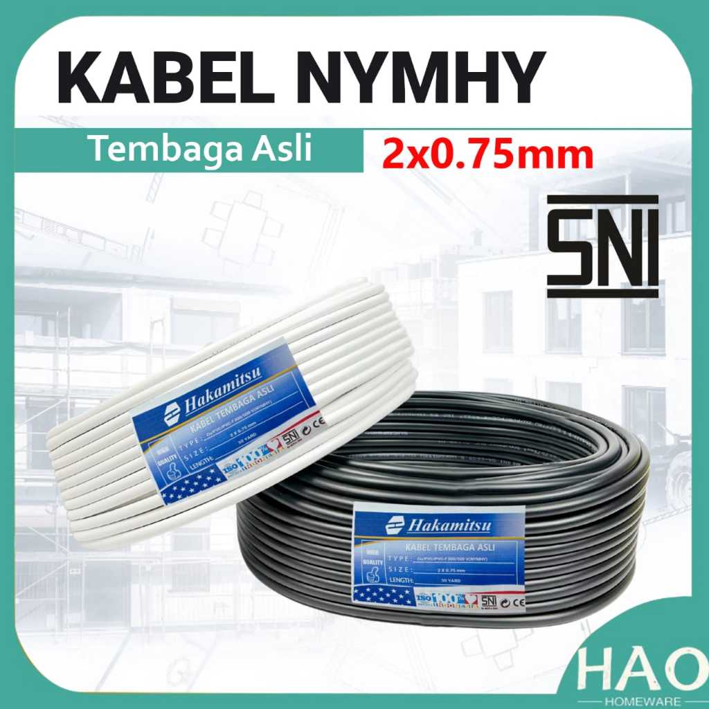 Jual Kabel Tembaga Asli / Kabel Listrik/ Kabel NYMHY 2x0.75mm/ Kabel NYMHY 3x0.75mm Putih/Hitam ...