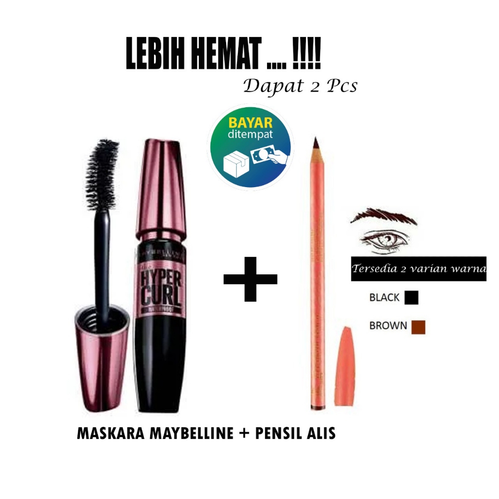 Jual Paket 2in1 Maskara Maybeline Volum Express + Pensil Alis Coklat ...