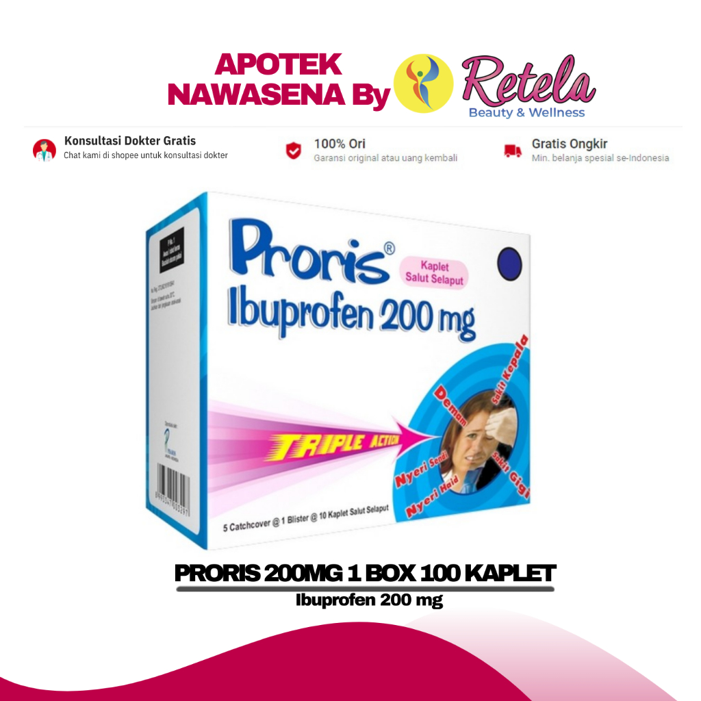 Jual PRORIS 200MG 1 BOX 100 KAPLET ( Ibuprofen 200 mg ) | Shopee Indonesia
