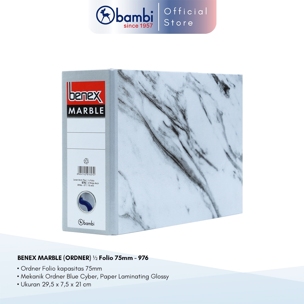 Jual Benex Marble White Lever Arch File Ordner Voucher Jumbo Size 75 mm ...