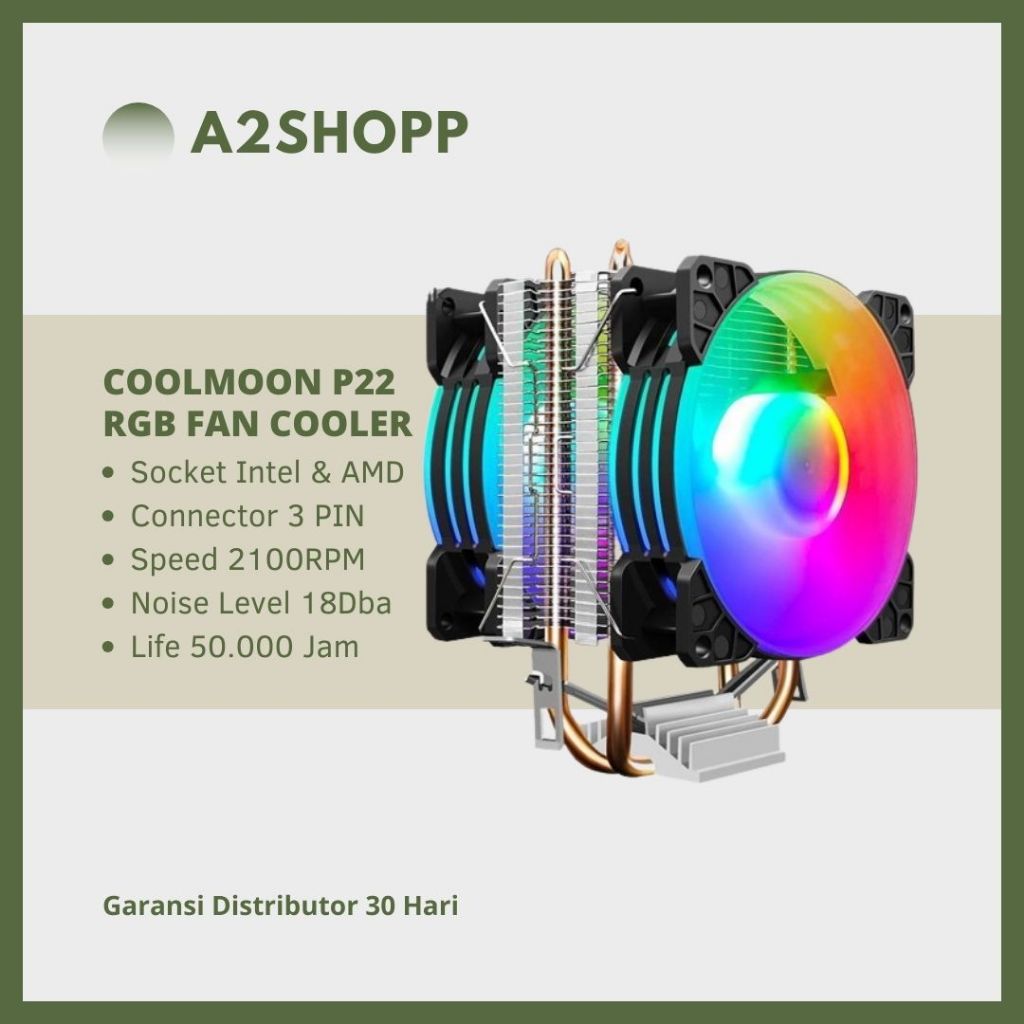Jual CPU FAN COOLER COOLMOON RGB P22 FOR INTEL DAN AMD FAN PROCESSOR ...