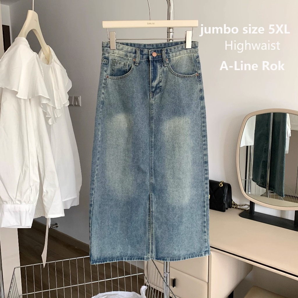 Jual 【Cewek_id】A-Line Rok Jeans Wanita Korea Kekinian Highwaist Rok ...