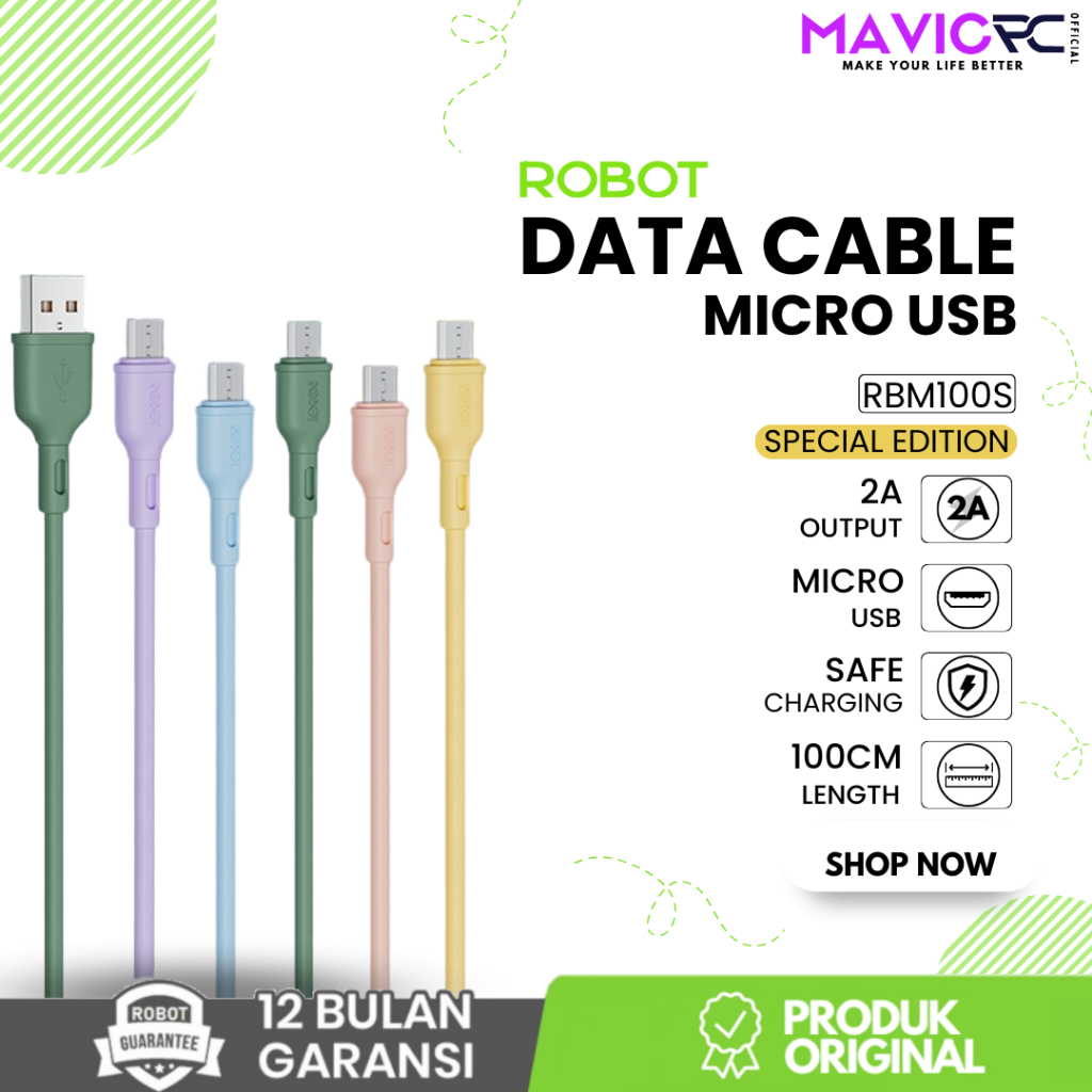 Jual [ PER PCS ] ROBOT RBM100S Special Edition Kabel Cable Data Micro USB 2A 100cm For Android ...