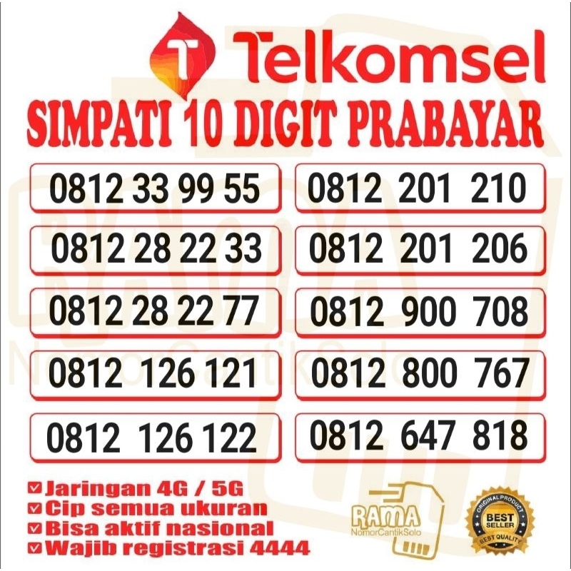 Jual Nomor Cantik Telkomsel Simpati 10 Digit Prabayar ( A ) | Shopee Indonesia