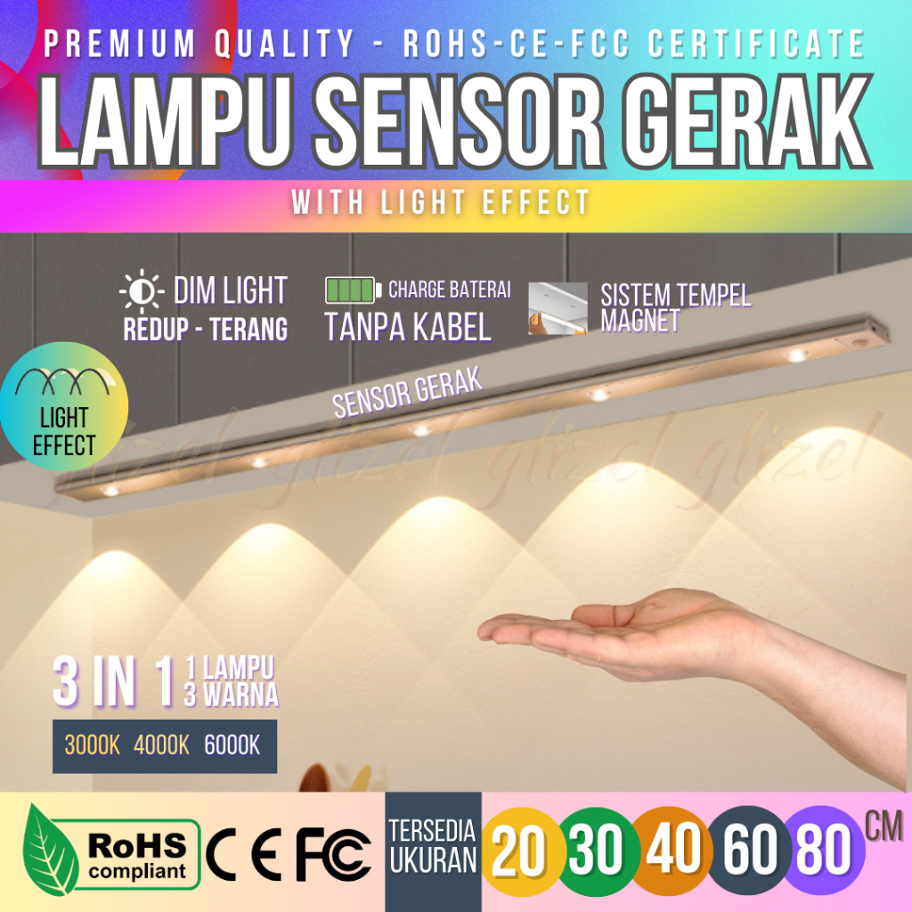 Jual Lampu Sensor Gerak Wireless Smart Motion Baca Lemari Otomatis LED ...