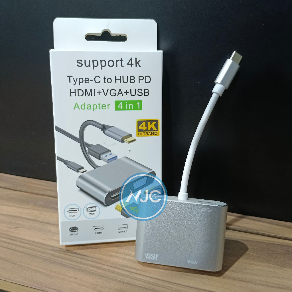 Jual USB HUB TYPE C 4 IN 1 ( VGA + HDMI + TYPE C + USB 3.0 ) | Shopee Indonesia