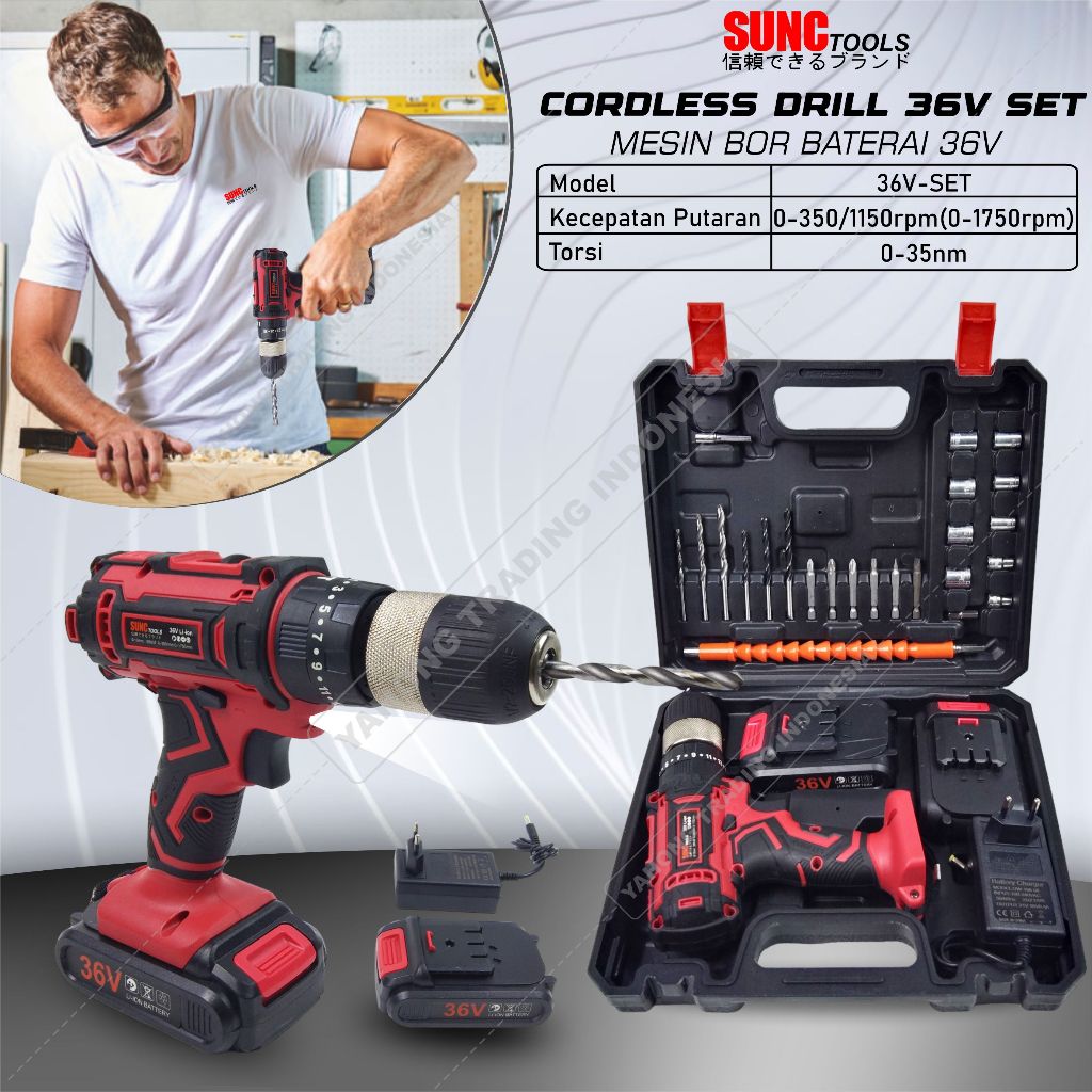 Jual Mesin Bor Baterai Cordless Drill 36V 36VF 13mm SUNC TOOLS | Shopee ...