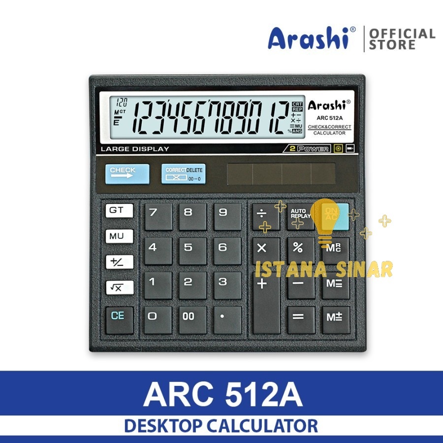 Jual Calculator / Arashi Kalkulator ARC 512A / 12 Digit / Check Correct ...