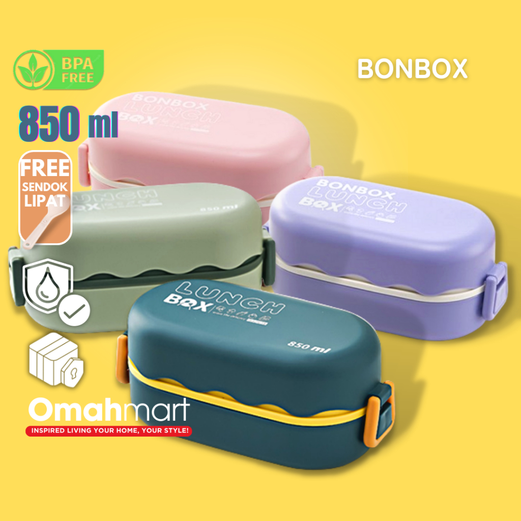 Jual BONBOX Lunch Box Kotak Makan 2 Susun Anti Tumpah Microwaveable Food Grade 850ml | Shopee ...