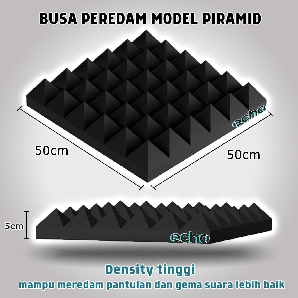 Jual [ 50 x 50 x 5cm ] Busa Peredam suara dinding ruangan model piramid ...
