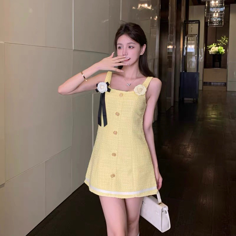 Jual TWEED YELLOW DRESS WANITA MINI GAUN PENDEK ELEGANT MX250 | Shopee ...