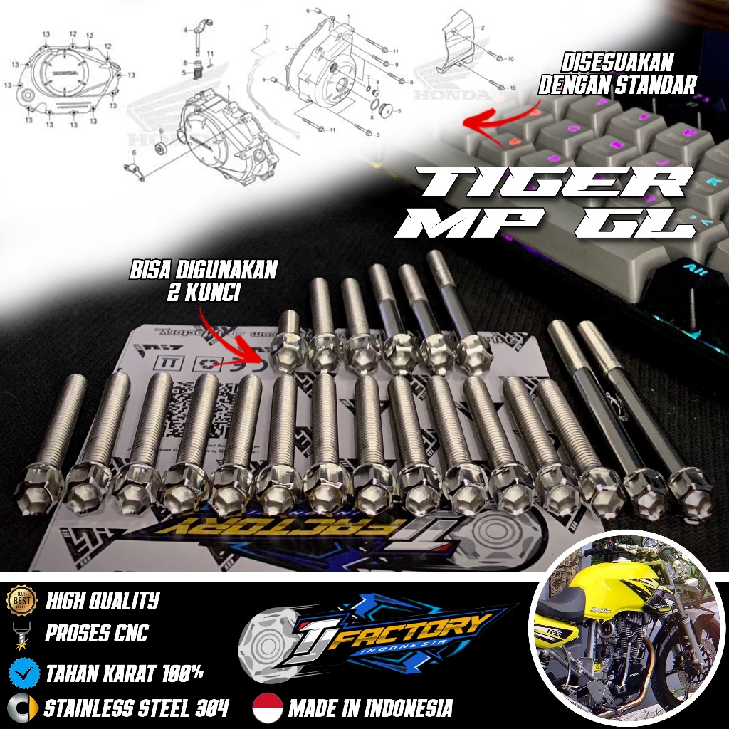 Jual 1 Set Baut Stainless CNC Bak Kalter Tiger Mp GL Cb 2 Kunci Probolt ...