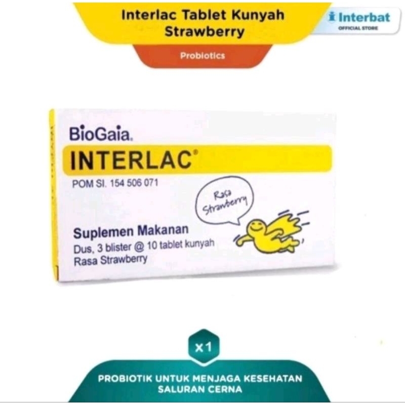 Jual Interlac Probiotic strawberry @10 tablet Menjaga saluran ...