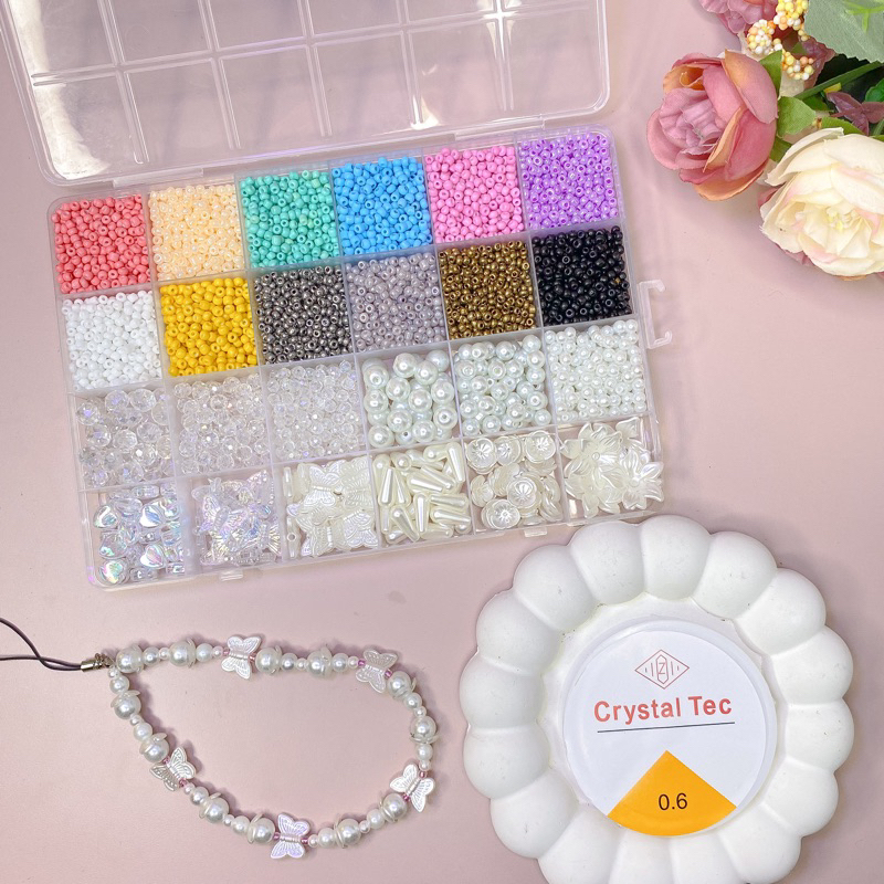 Jual Set Manik Manik DIY Lengkap Aesthetic Gelang Cincin Kalung / DIY ...